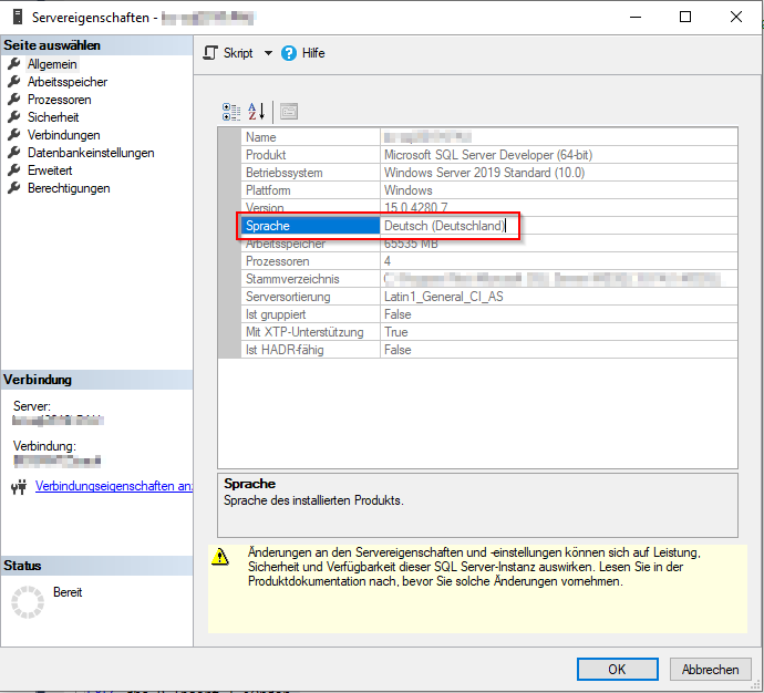 Spracheinstellungen im SQL-Server – Data Warehousing mit Bissantz & Company